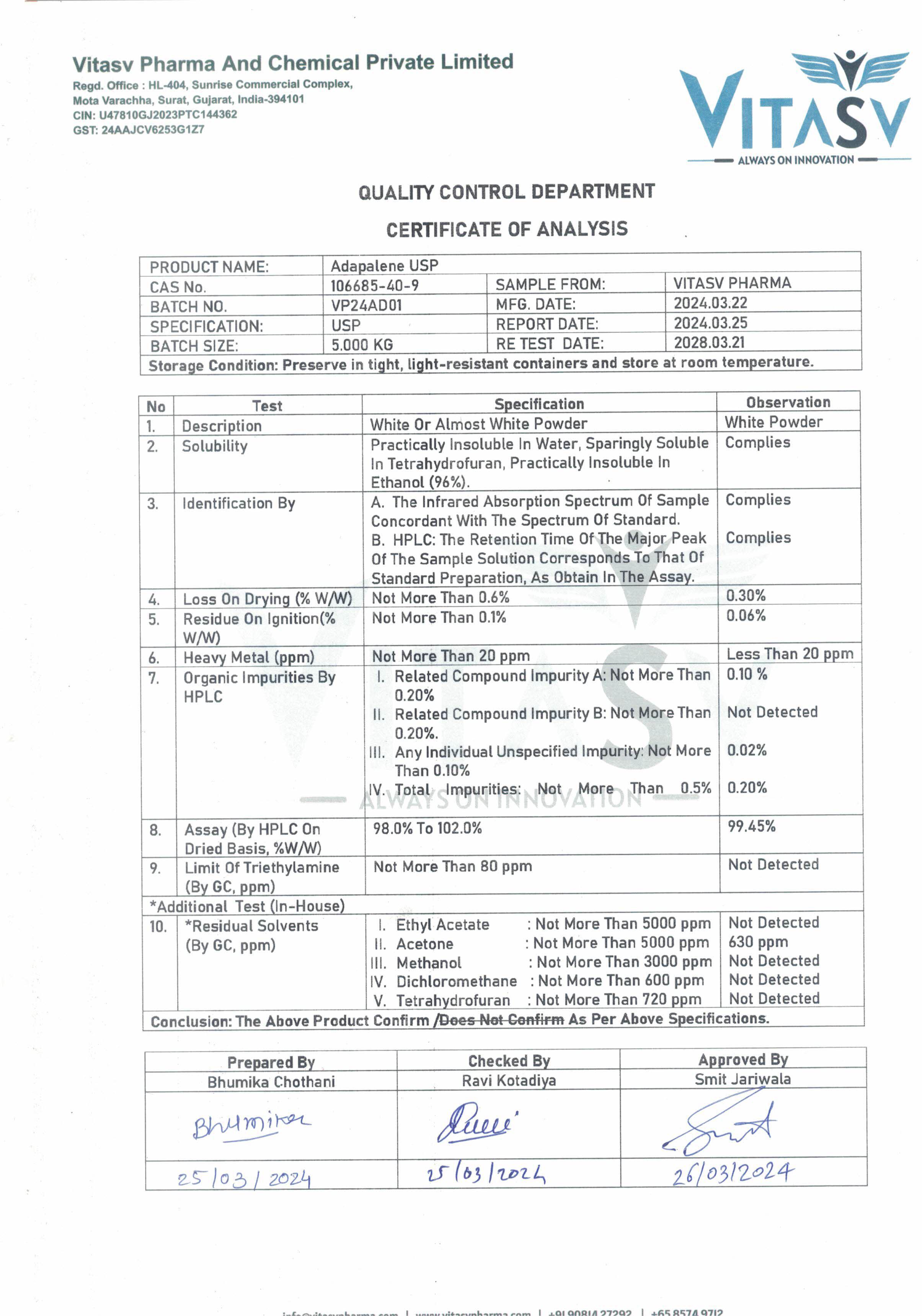 Adapalene Ip Bp Ep Usp Grade: Medicine Grade at Best Price in Surat ...