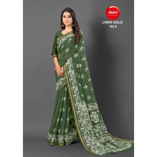 Linen Saree - High-quality Linen, Floral Print Design, Opaque ...