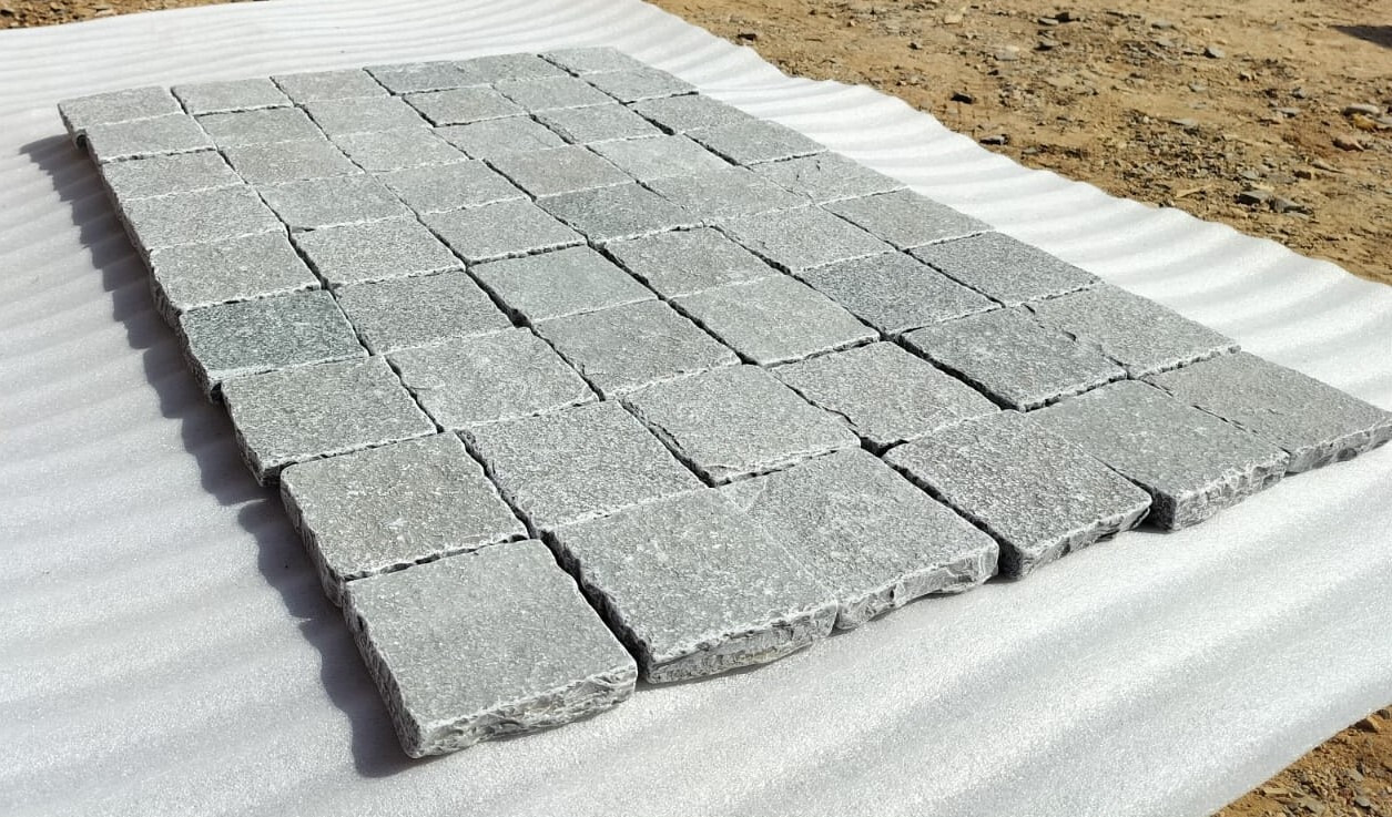 Tandur Grey Limestone Cobble Pavers - 10x10 Cm Natural Finish, Weather ...