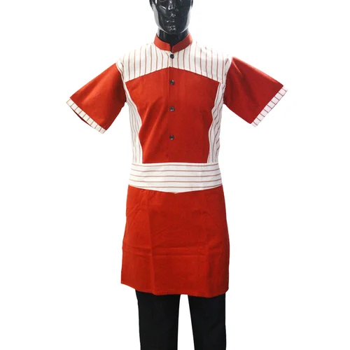 Red Waiter Uniform - Cotton Striped Fabric, Red Color, Short Sleeve ...