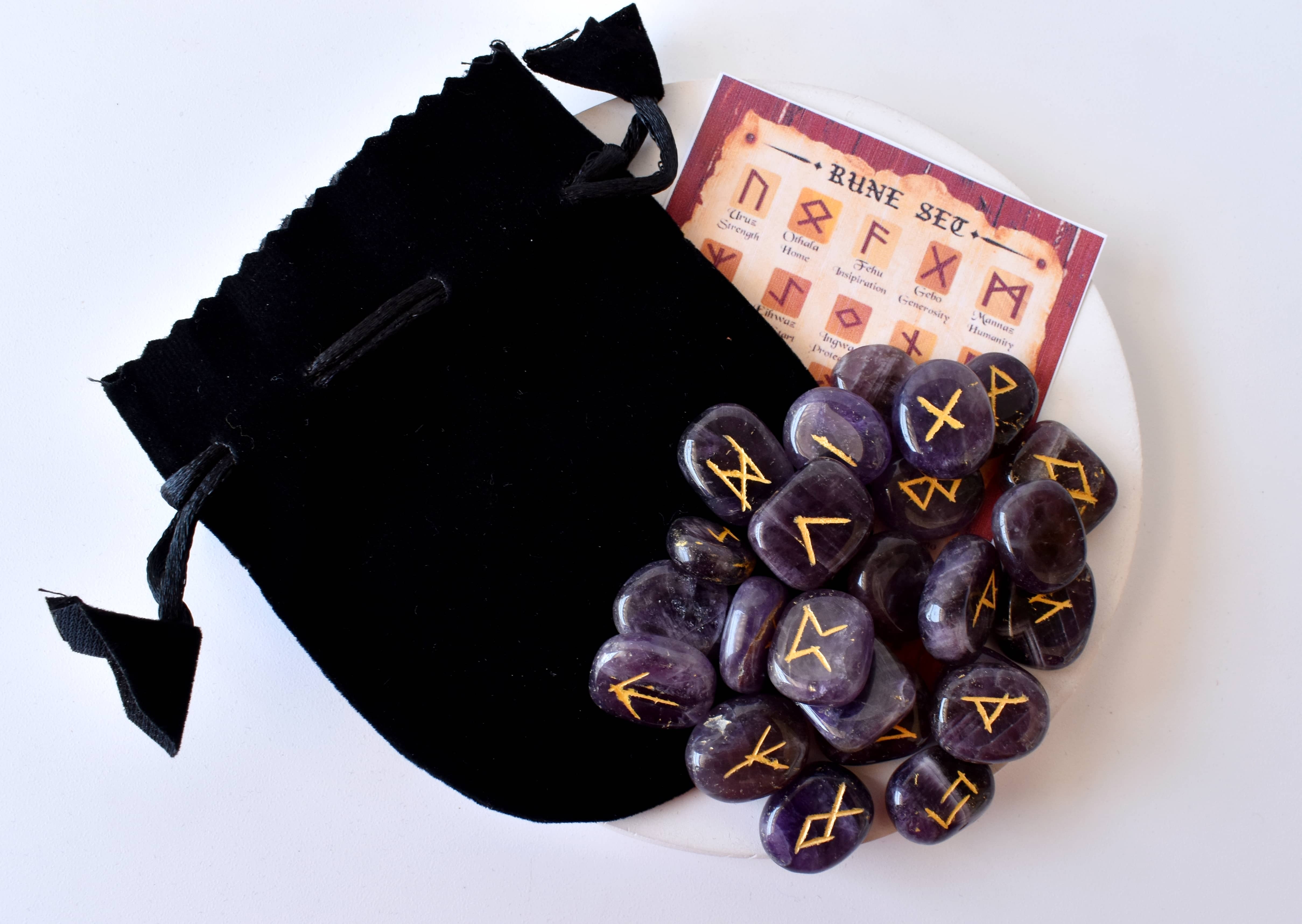 Amethyst Rune Set - Aaa Natural Stone, 25 Hand-carved Futhark Symbols ...