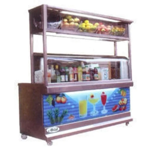 Juice Display Counter - Stainless Steel, 5.5 Feet High, Silver Color, 4 Wheels, 3 Shelves ...