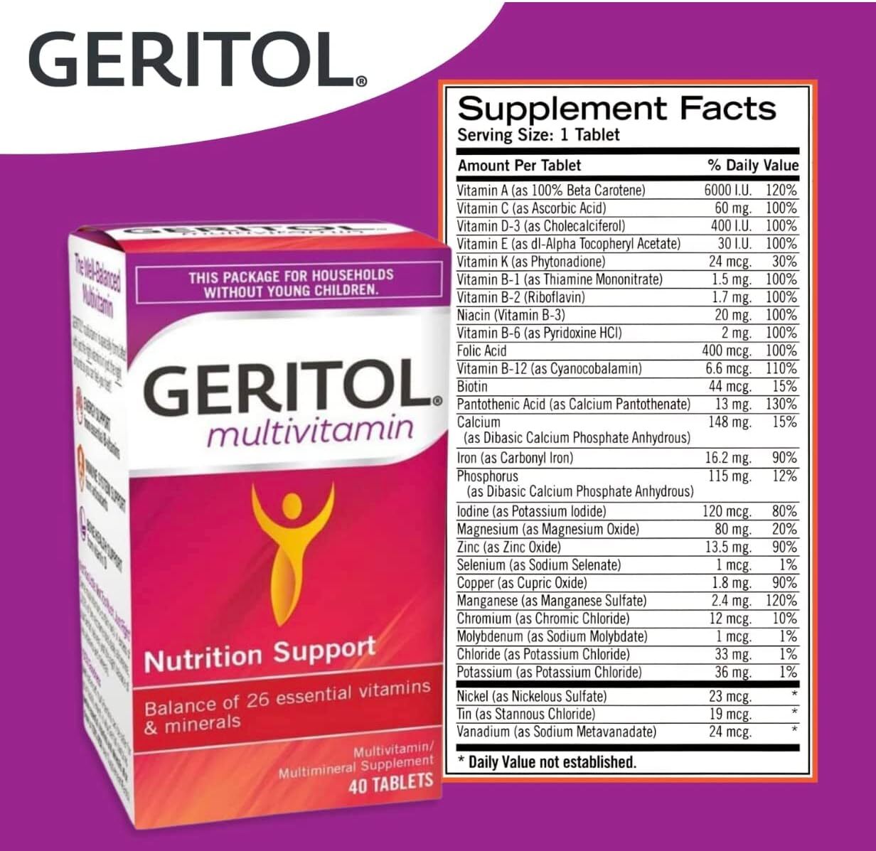Geritol Multivitamin Nutrition Support - 40 Tablets, Purple Color ...