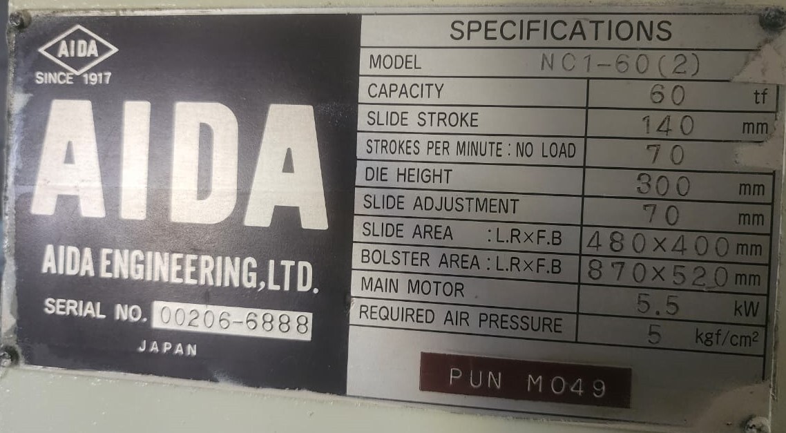 Used Aida 60 Ton Cross Shaft Pneumatic Press at Best Price in Chennai ...