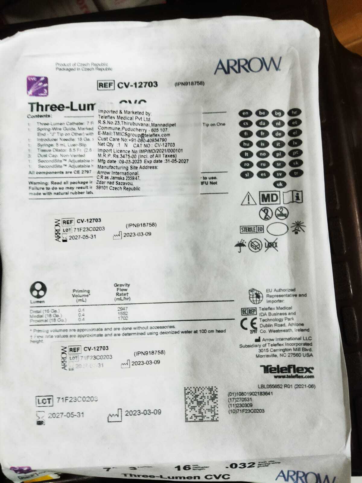 Arrow Triple Lumen Catheter Kit at 1250.00 INR in Surat | Libben Medi ...